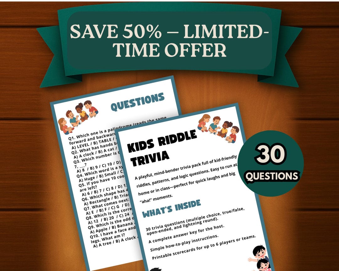 Printable Kids Brain Teasers | 30 Riddles & Trivia Questions | Ages 7 ...