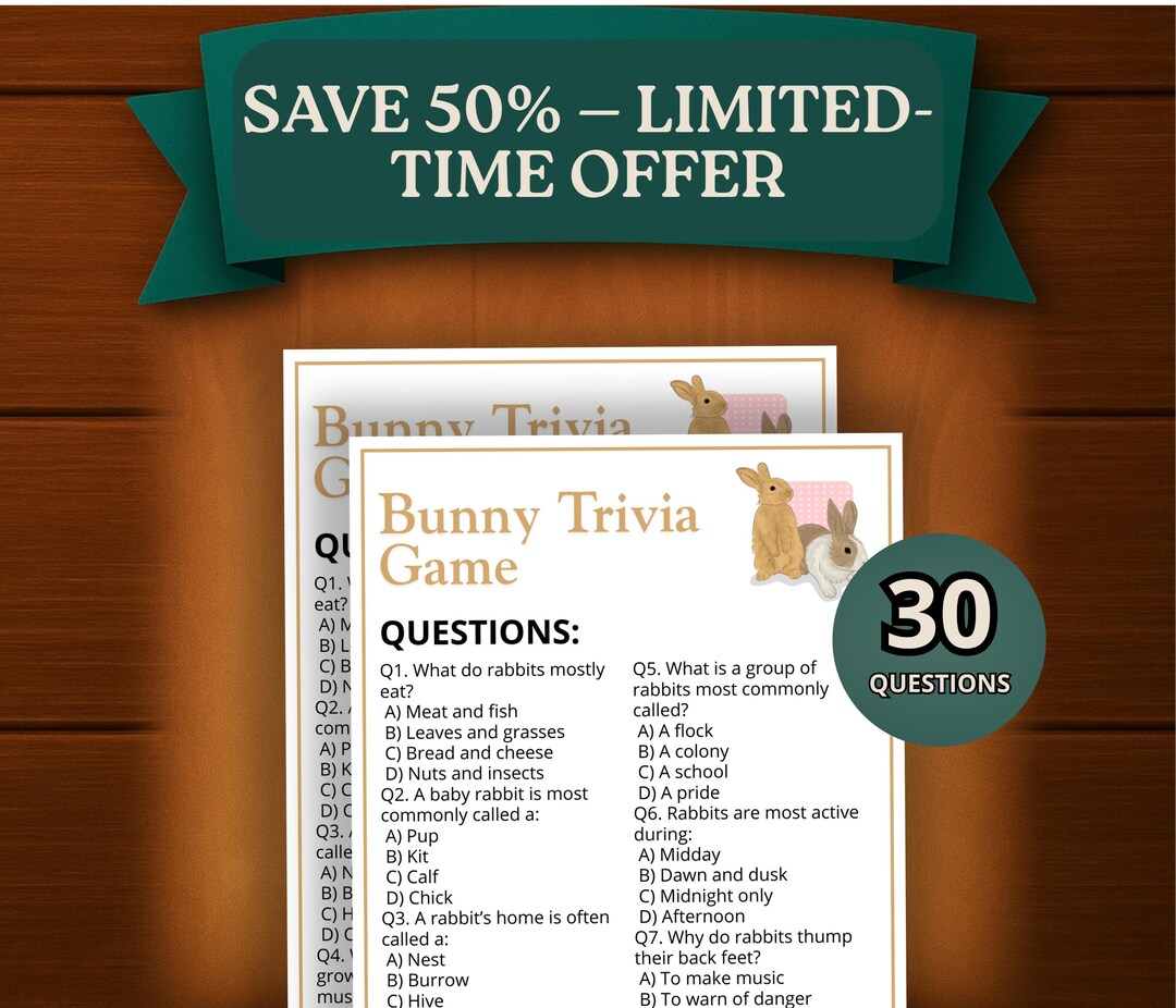 Bunny Trivia Game Printable | Rabbit Quiz for Kids & Adults | Easter ...