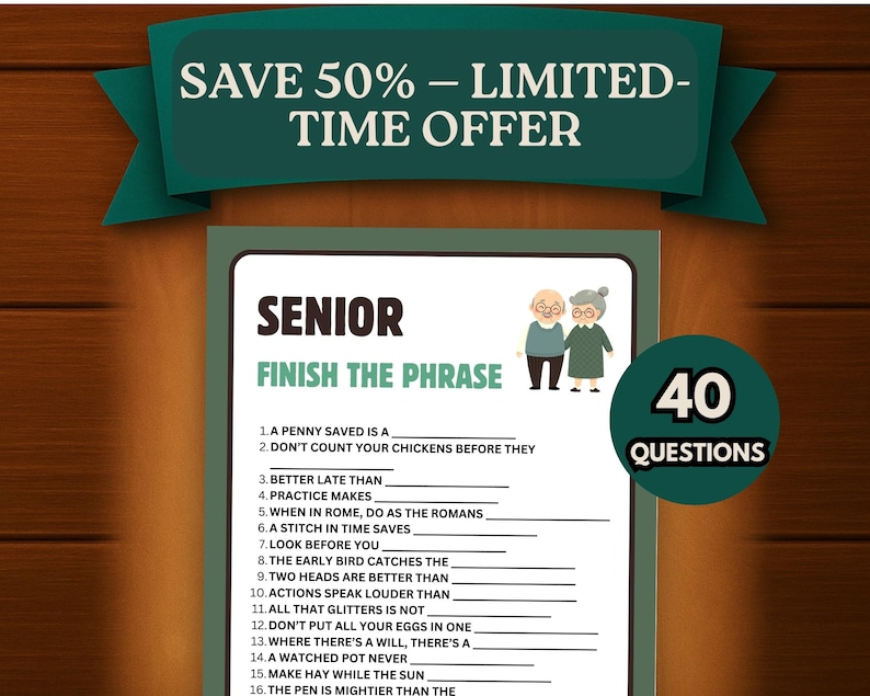 Senior Finish the Phrase Game Printable | Classic Sayings Trivia ...