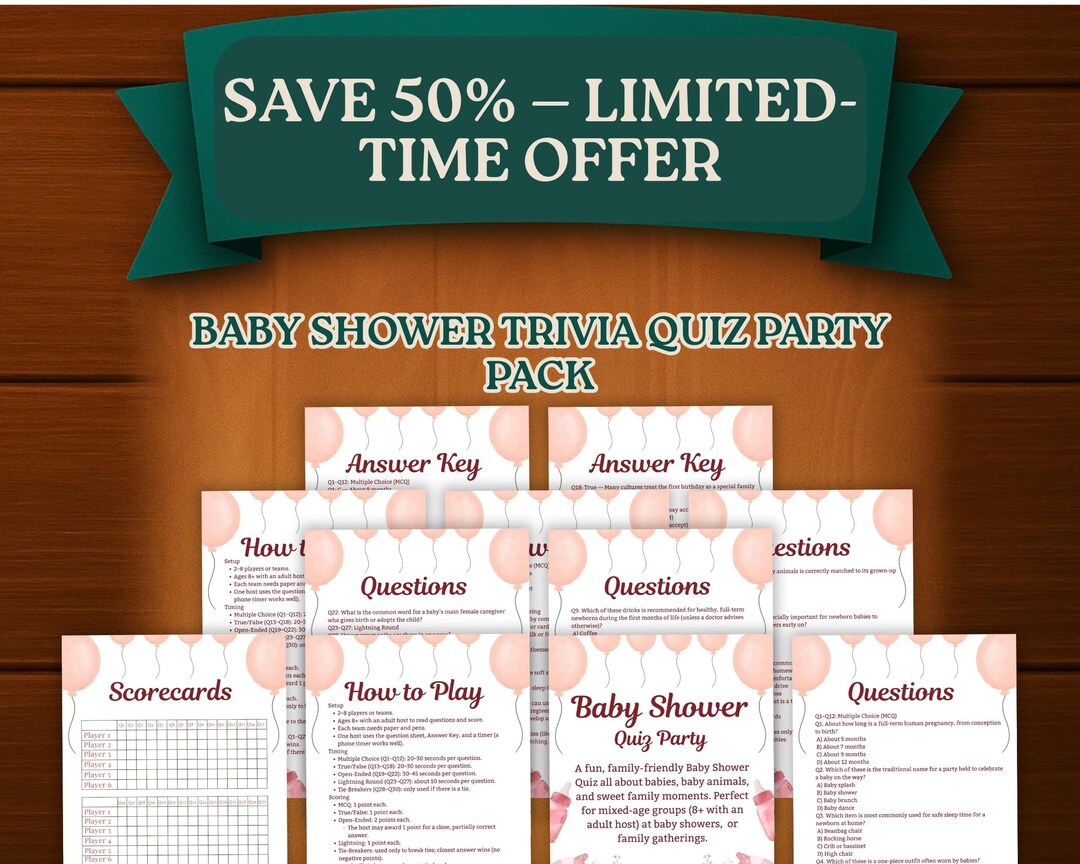 Baby Shower Trivia Quiz Party Pack | Fun Printable Game for Family ...