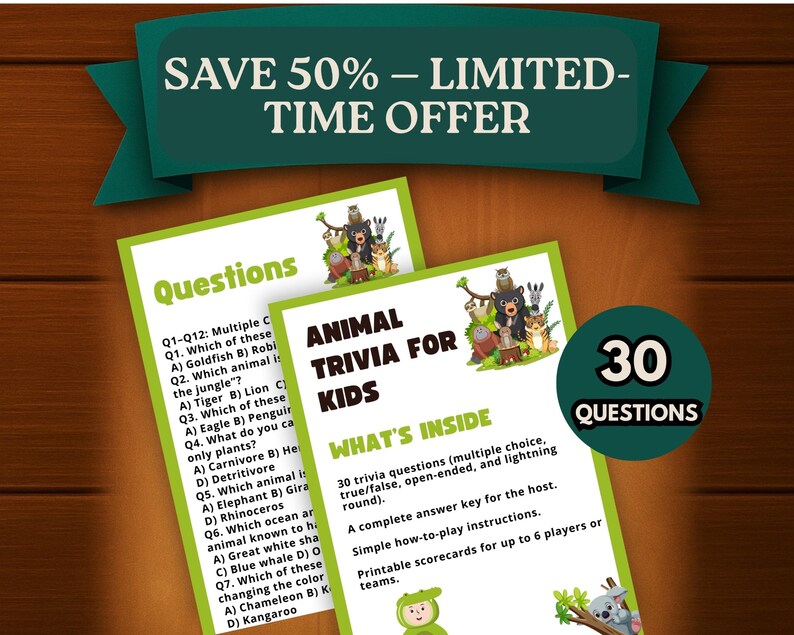 Printable Animal Trivia Quiz for Kids 7–12 | Fun Educational Game for ...