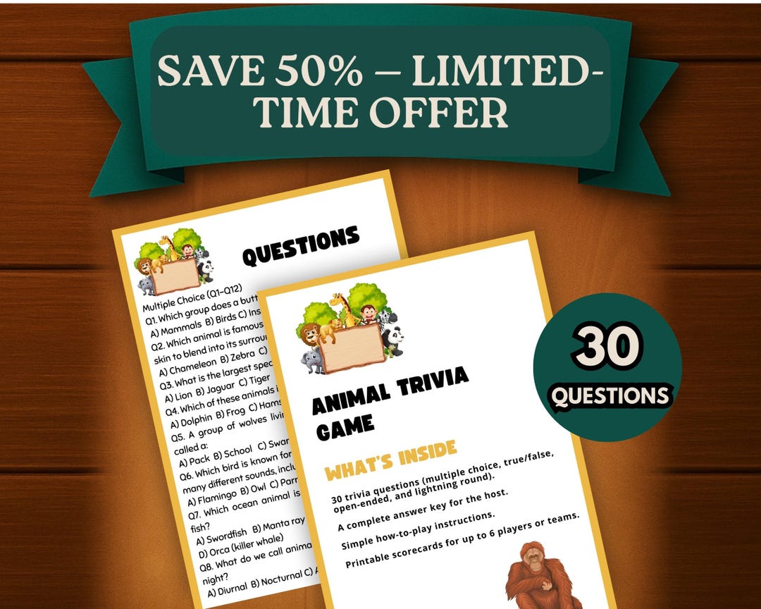 Animal Trivia Game Printable | Educational Quiz for Kids & Adults | Fun ...
