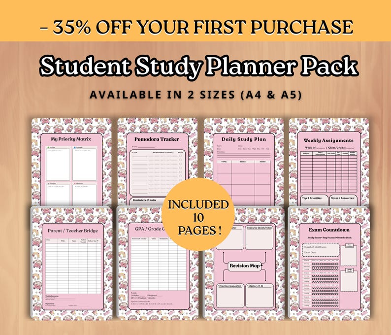 Student Study Planner Printable | Weekly Assignments & Daily Study PDF ...