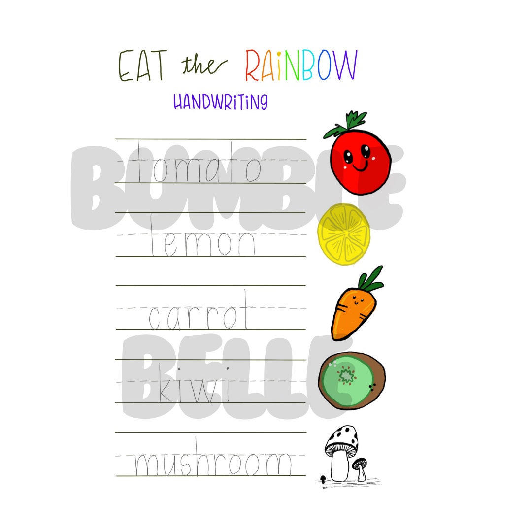 Handwriting Worksheets - Eat the Rainbow, Fruits & Vegetables - Etsy