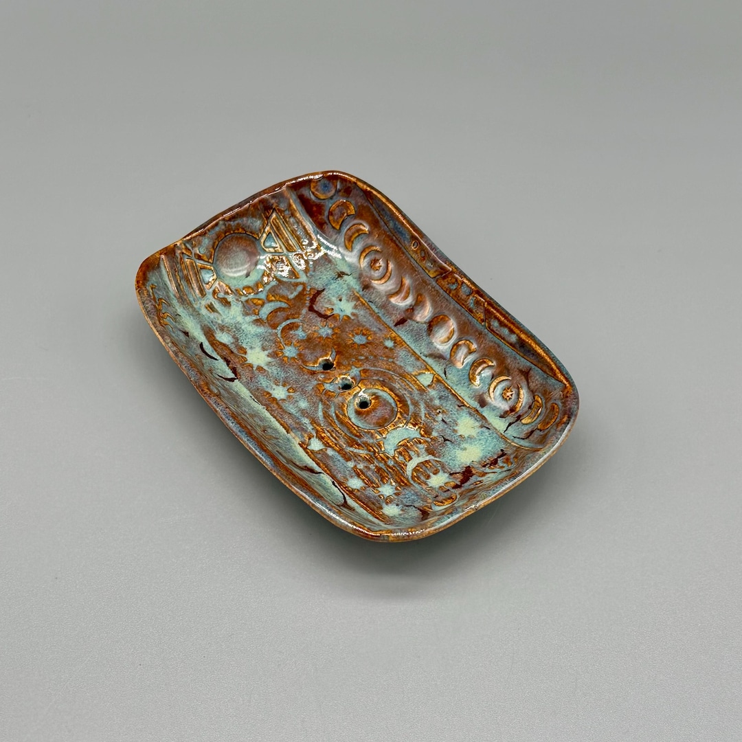 Handmade Goth Moon Phase Pottery Ceramic Soap Dish Sponge Tray Bathroom ...