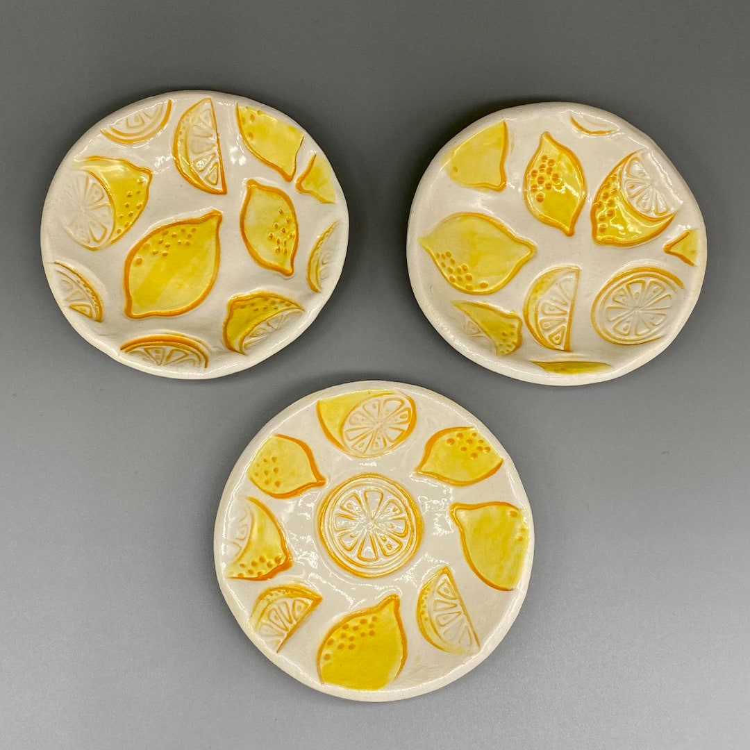 Lemon Handmade Trinket Bowl Jewellery Key Pottery Ceramic Citrus Fruit ...