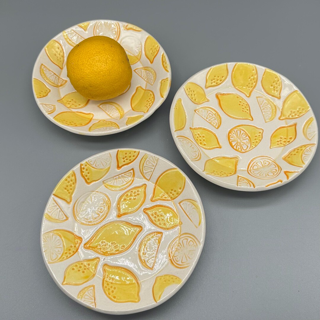 Lemon Handmade Pottery Ceramic Plate Trinket Dish Sponge Tray Kitchen ...
