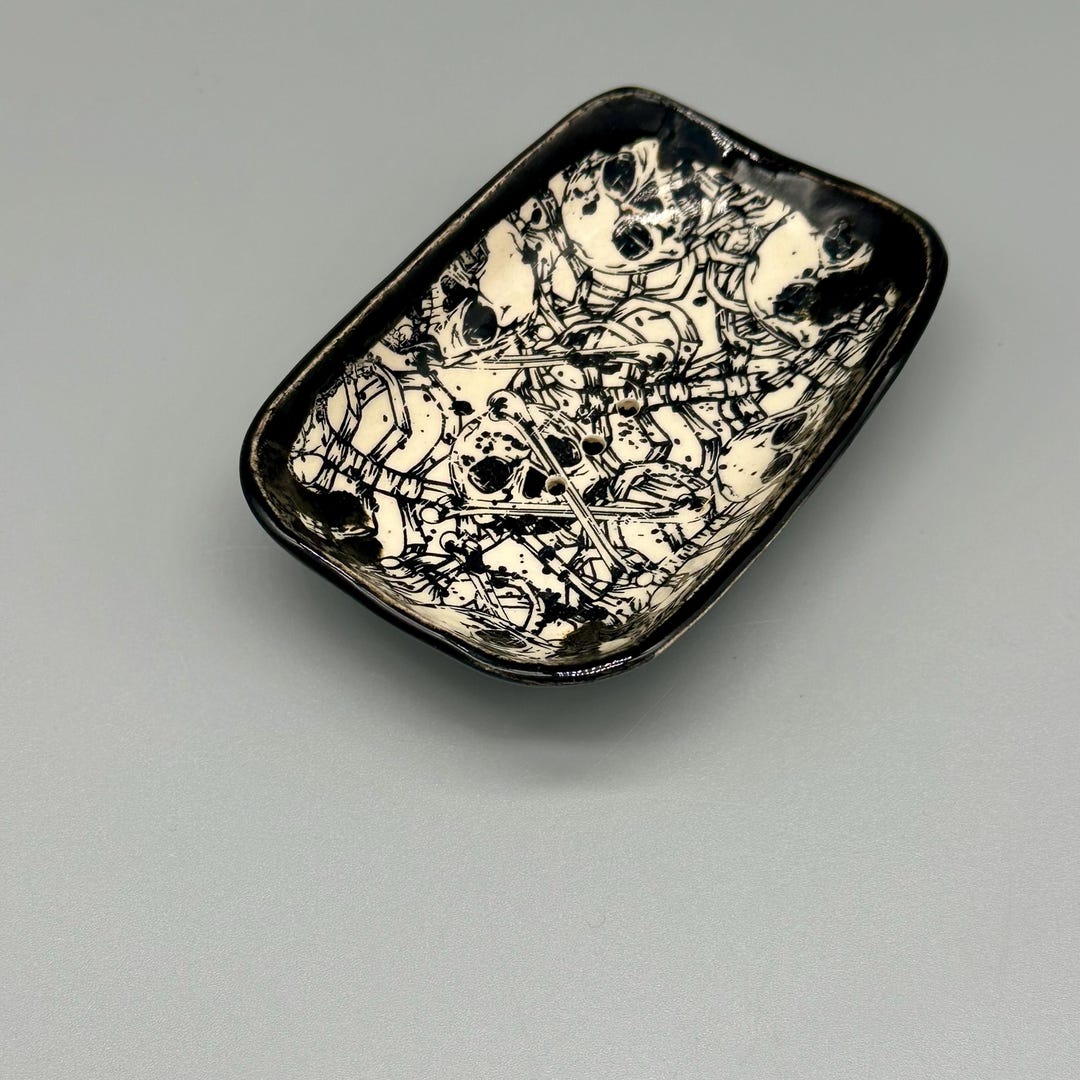 Handmade Goth Skull Skeleton Pottery Ceramic Soap Dish Sponge Tray ...