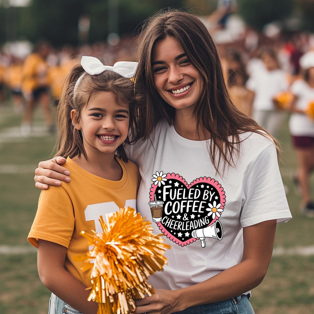 Fueled by Coffee & Cheerleading Tee - Cheer Mom Game Day Shirt - Etsy