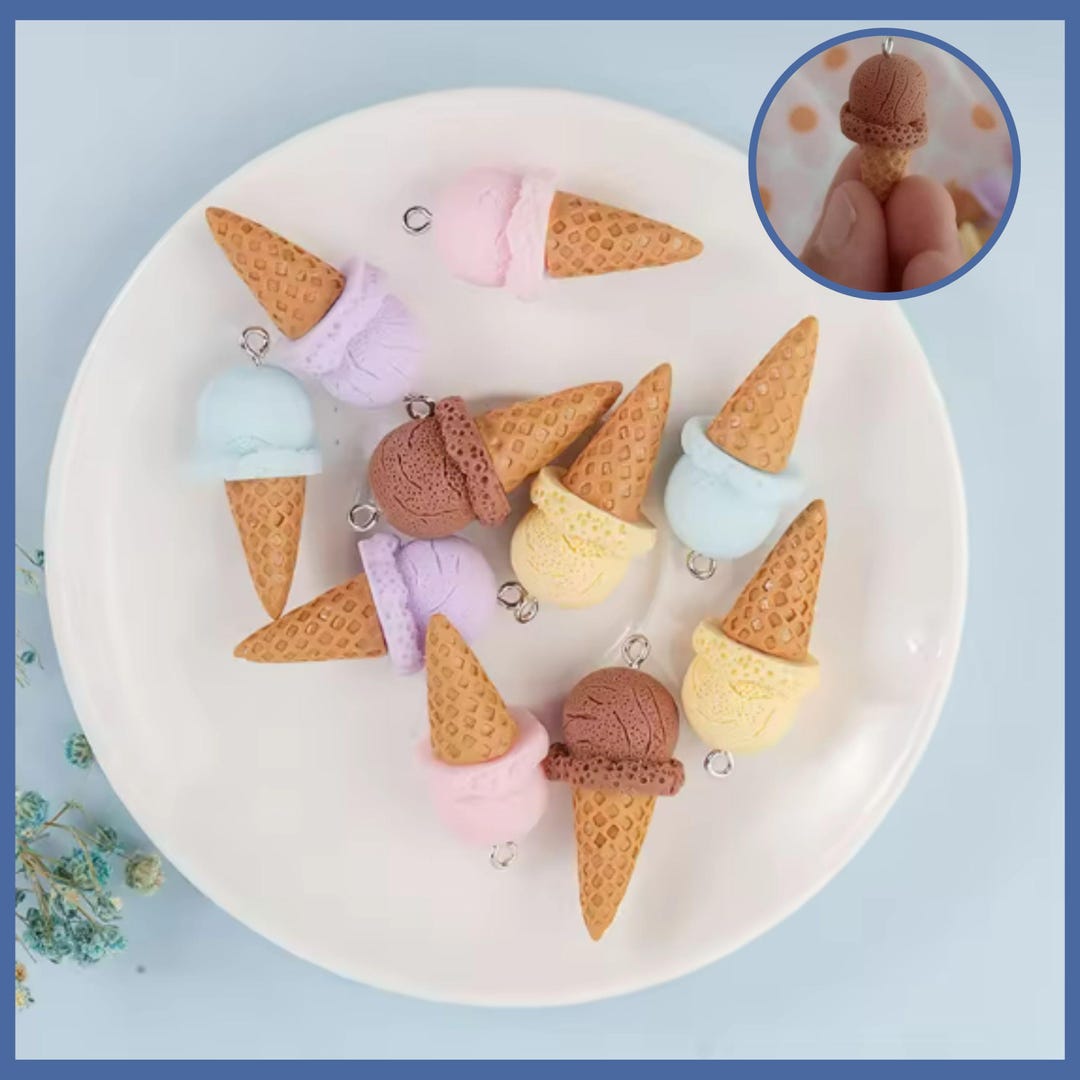 Kawaii Ice Cream Charms, Tiny Ice Cream Cone Charms, Fake Food Resin ...