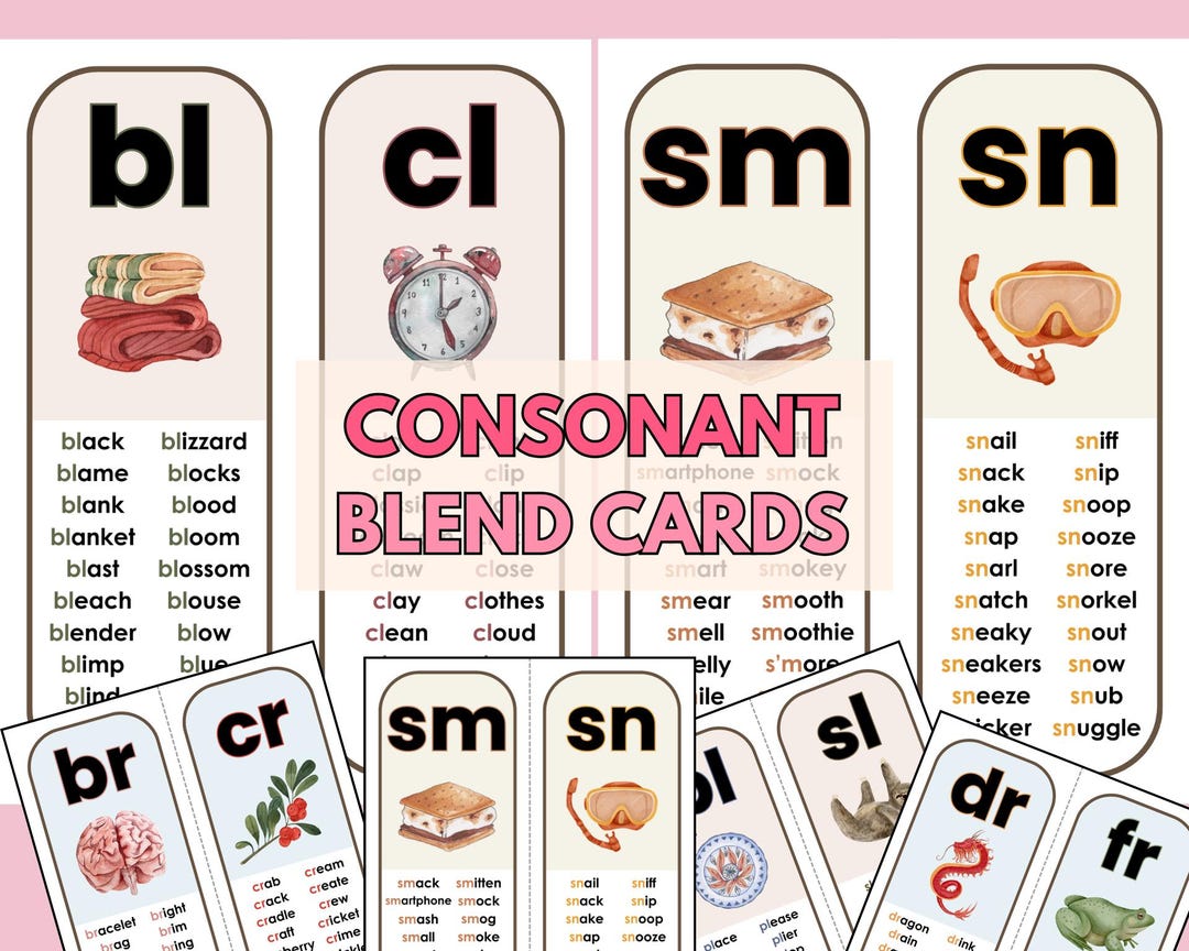 Consonant Initial and Ending Blends | Phonics Word Cards - Etsy