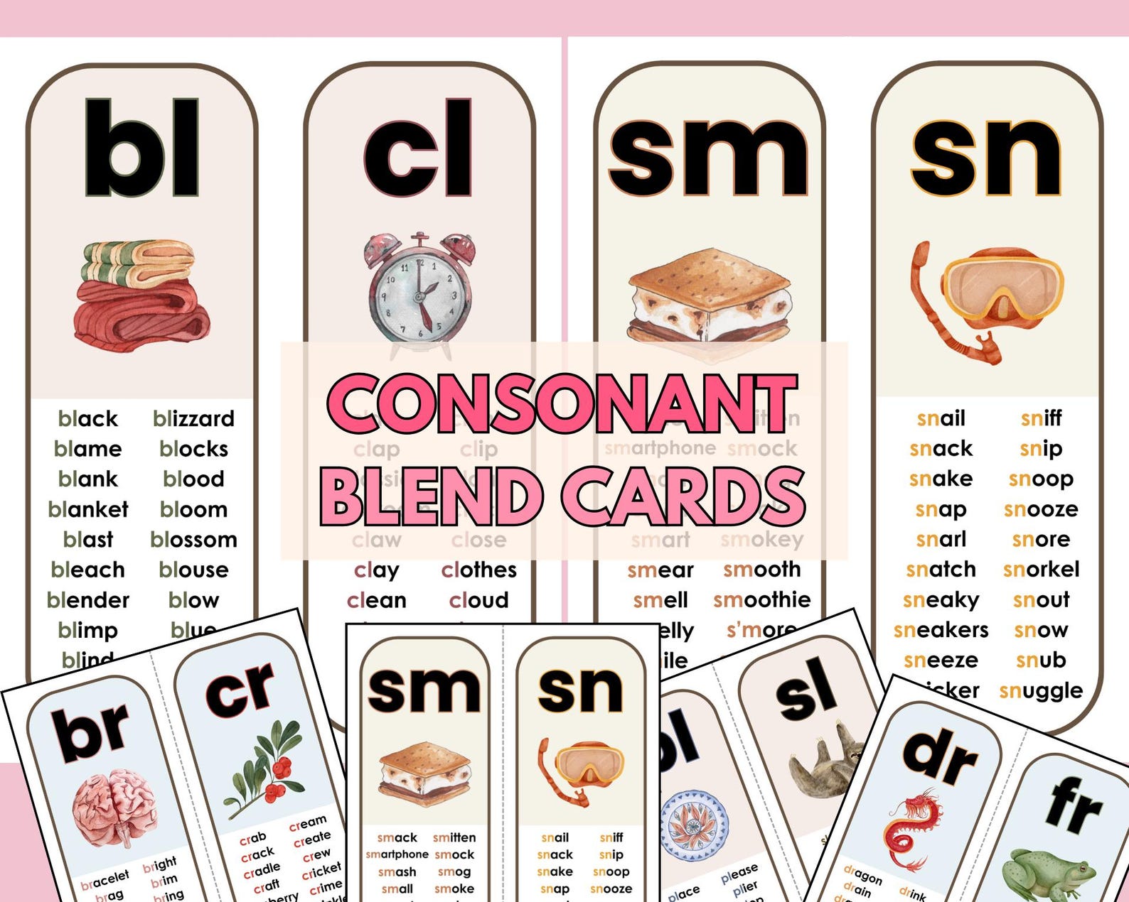 Consonant Initial and Ending Blends | Phonics Word Cards - Etsy
