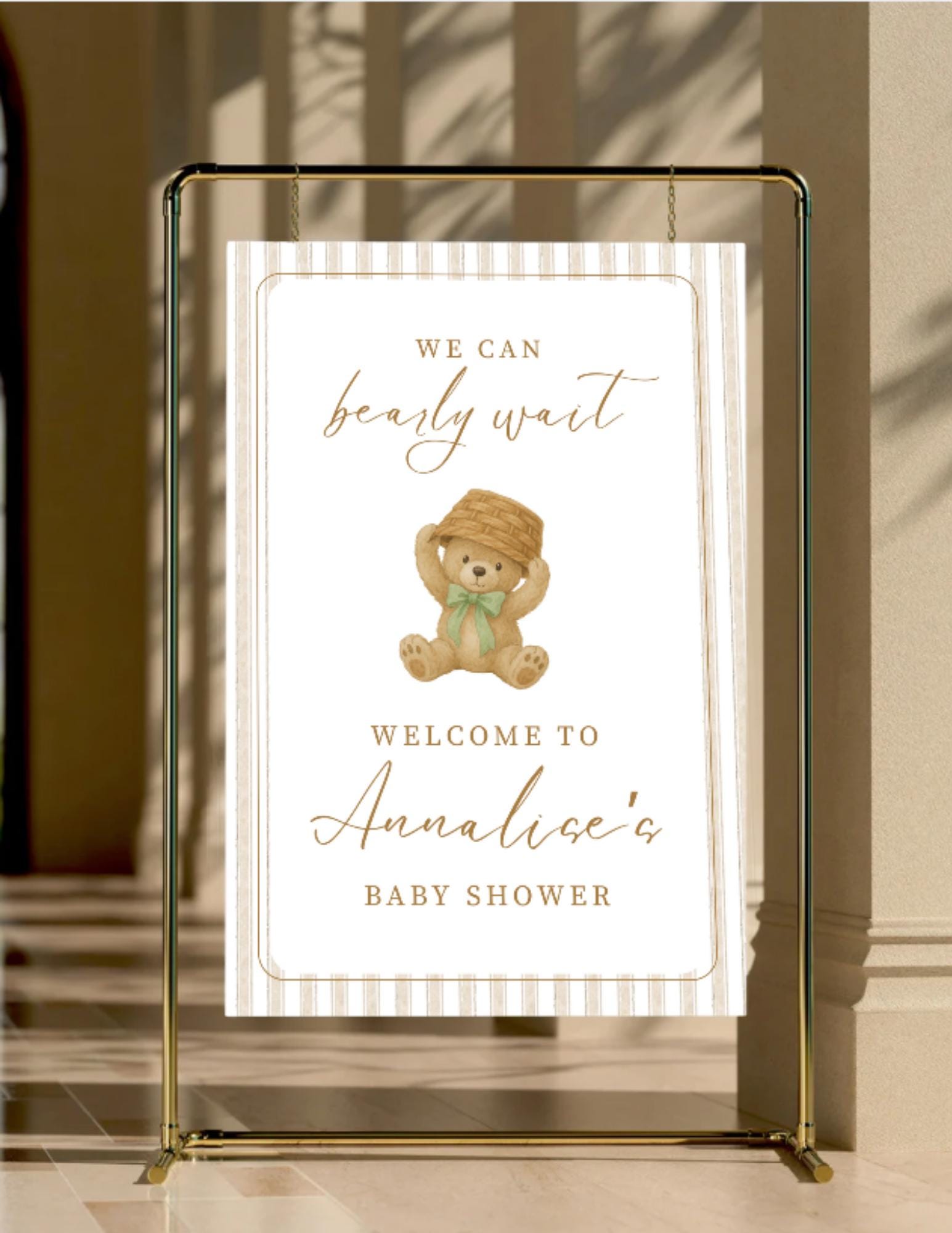 Teddy Bear Baby Shower Welcome Sign: Beige Watercolor Decor (editable ...