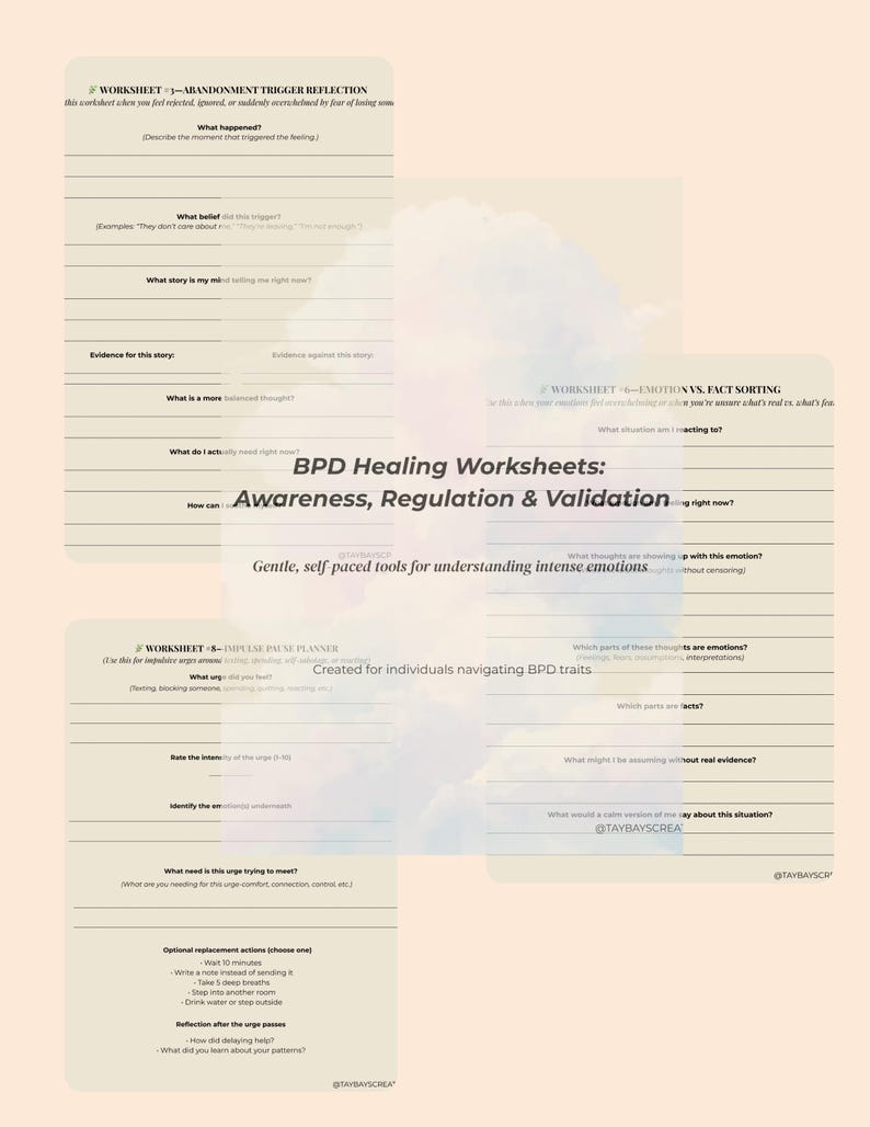 BPD Worksheets for Emotional Regulation, Triggers & Self-awareness ...