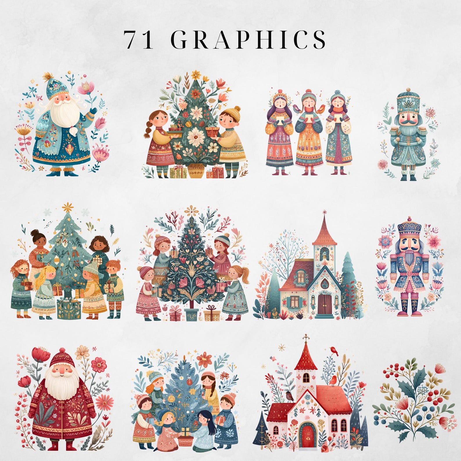Folk Christmas Clipart Bundle, Whimsical Scandinavian Holiday Pngs ...