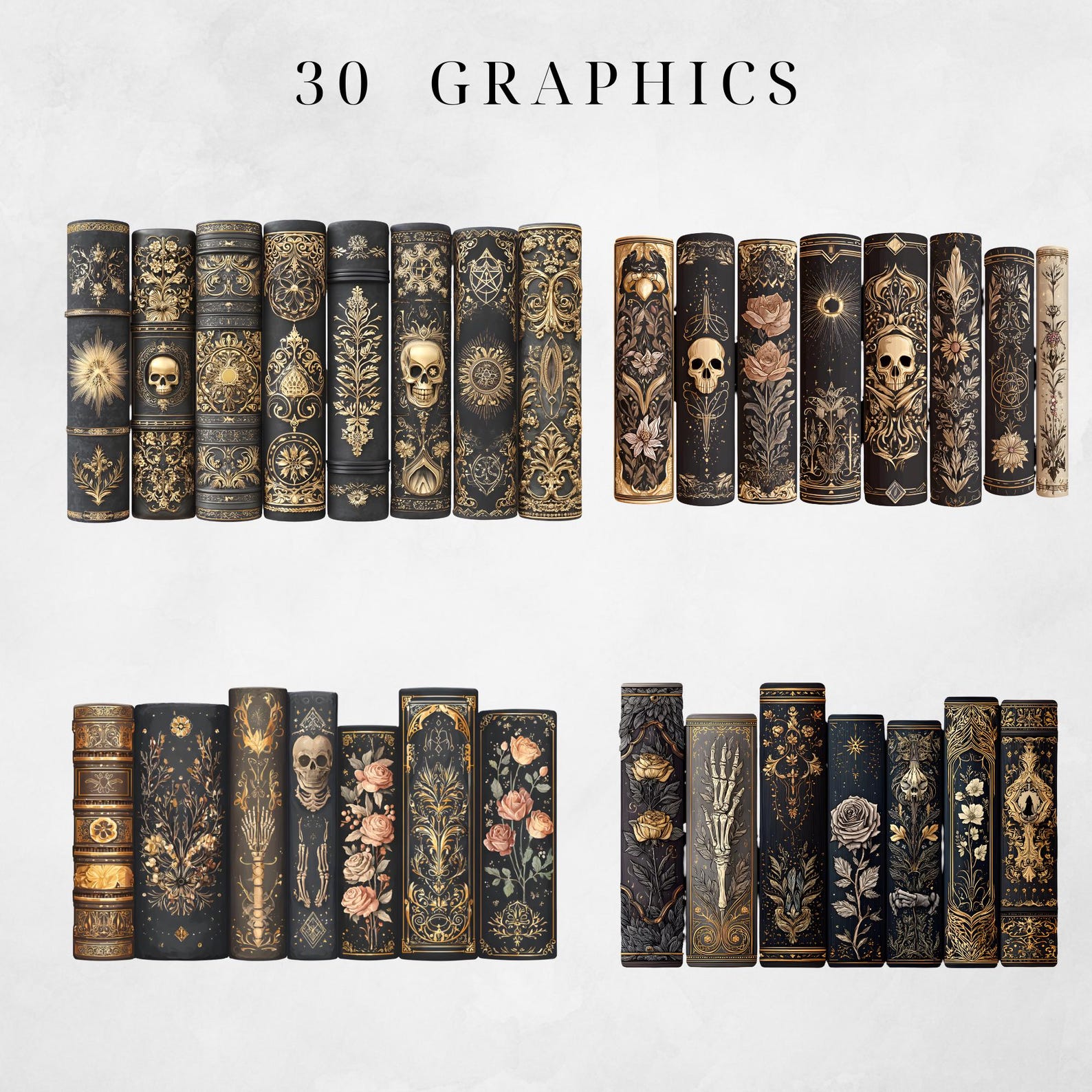 Book Spine Clipart, Gothic Vintage Spines, Digital Download for ...