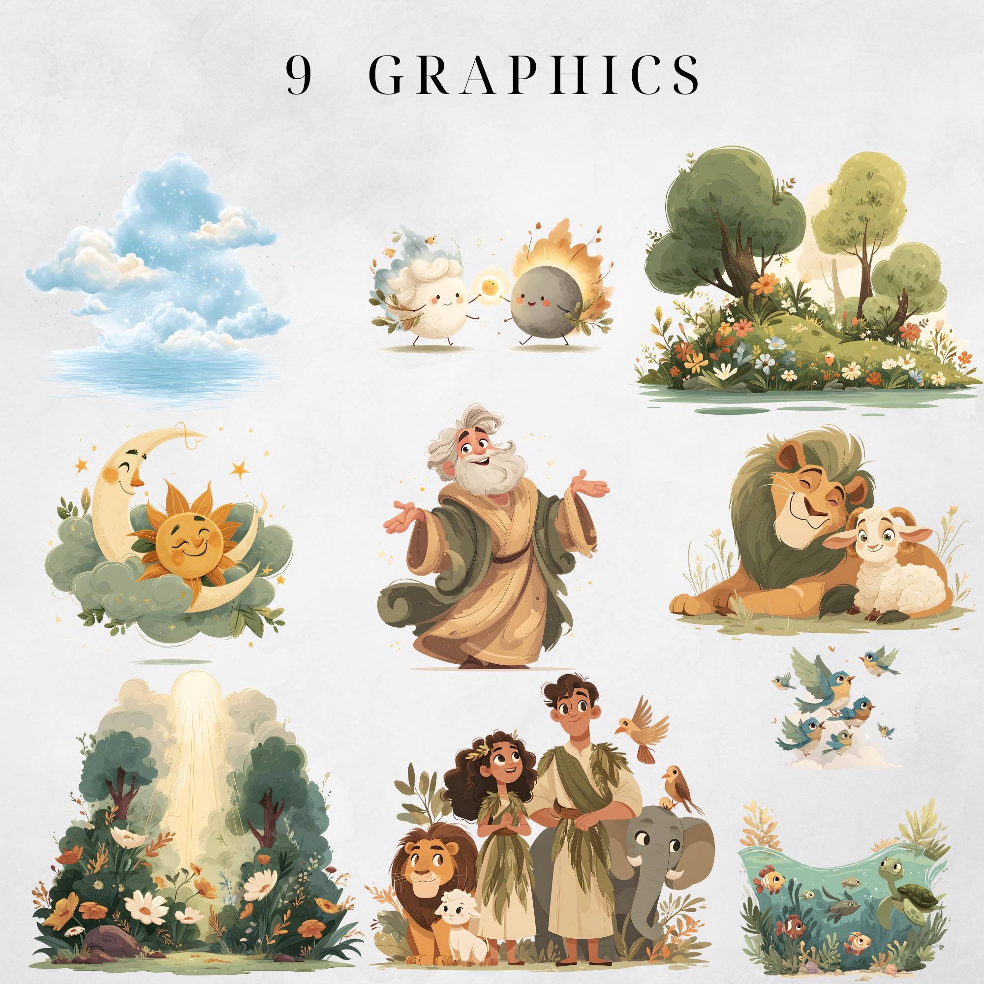 Days of Creation Clipart: Watercolor Bible Story Graphics (digital ...