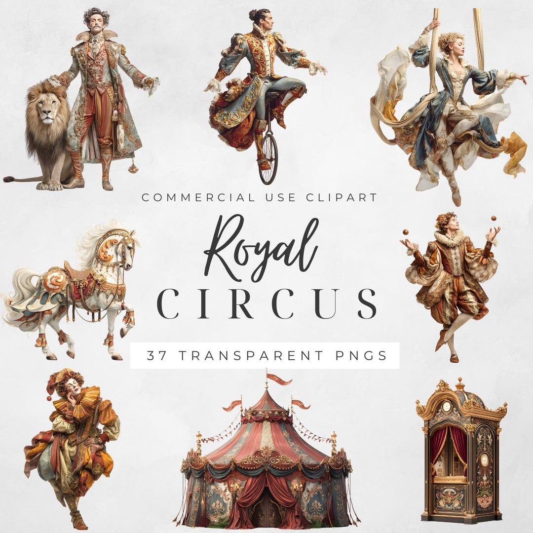 Baroque Circus Clipart: Carnival, Acrobats, Lion (instant Download PNG ...