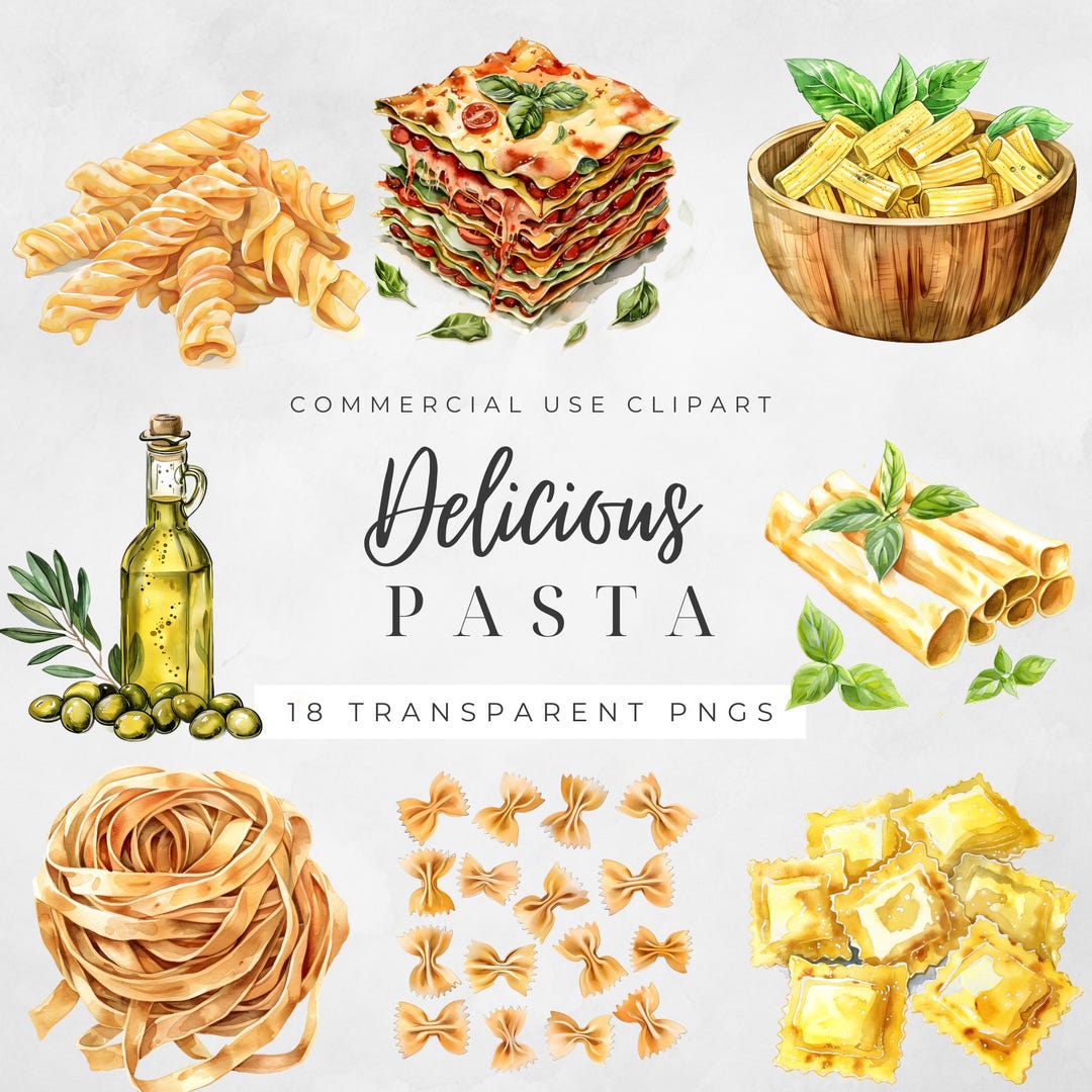 Hand Drawn Pasta Clipart: Italian Food Illustrations (digital Download ...
