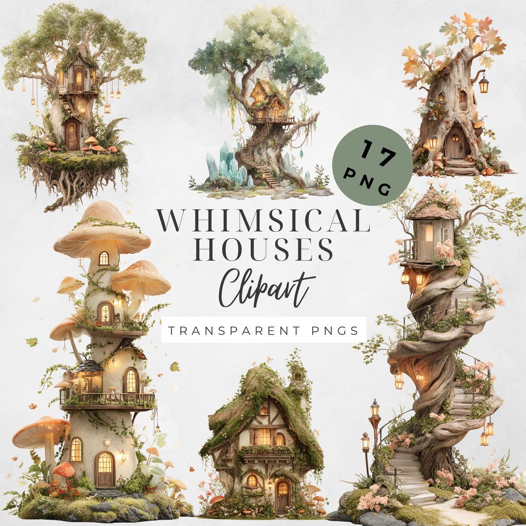 Whimsical Woodland Fairy House Clipart, Enchanted Forest PNG, Cute ...