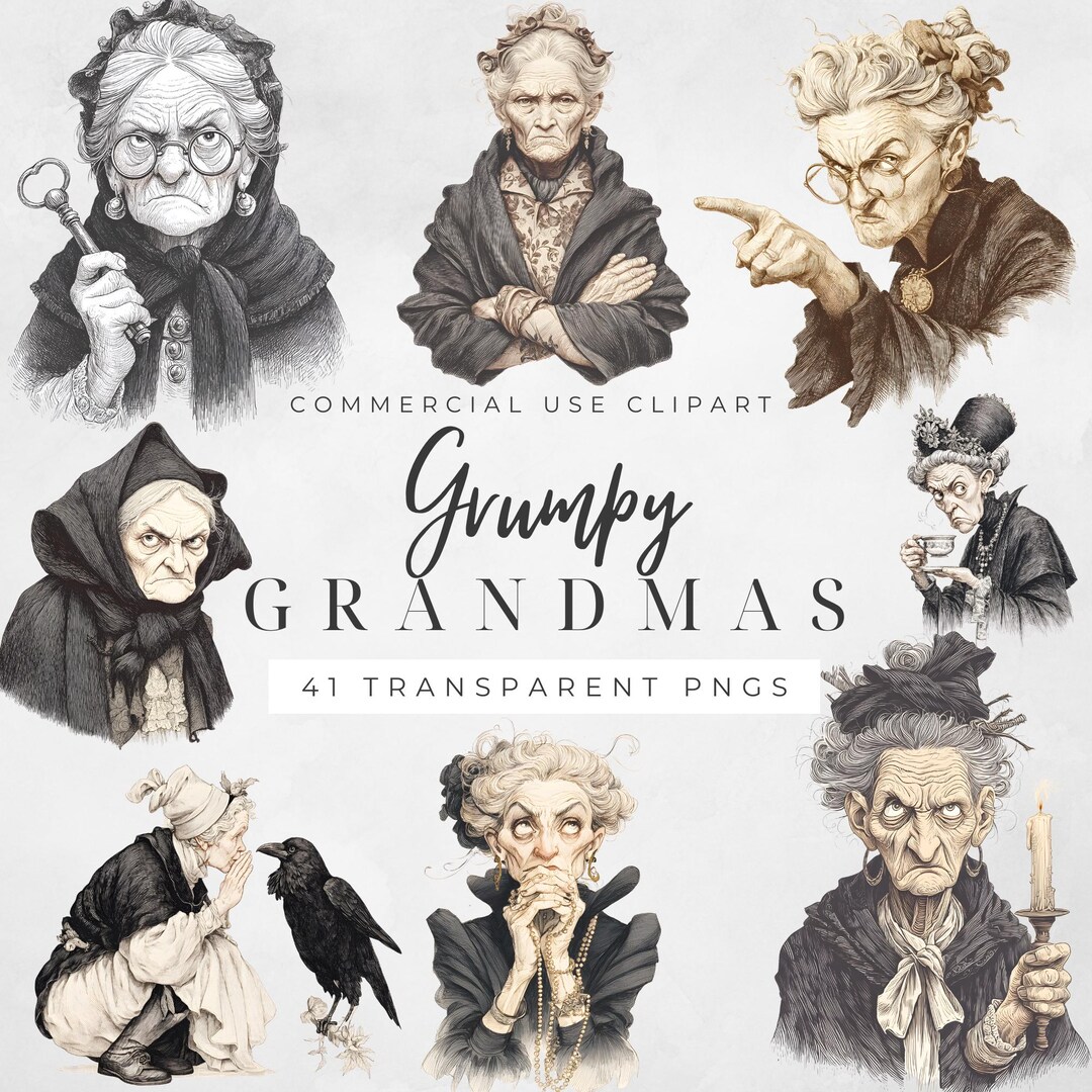 Grumpy Old Women PNG Clipart: Sassy Old Lady Digital Download, Funny ...