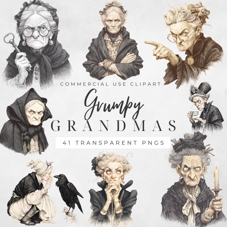 Grumpy Old Women PNG Clipart: Sassy Old Lady Digital Download, Funny ...