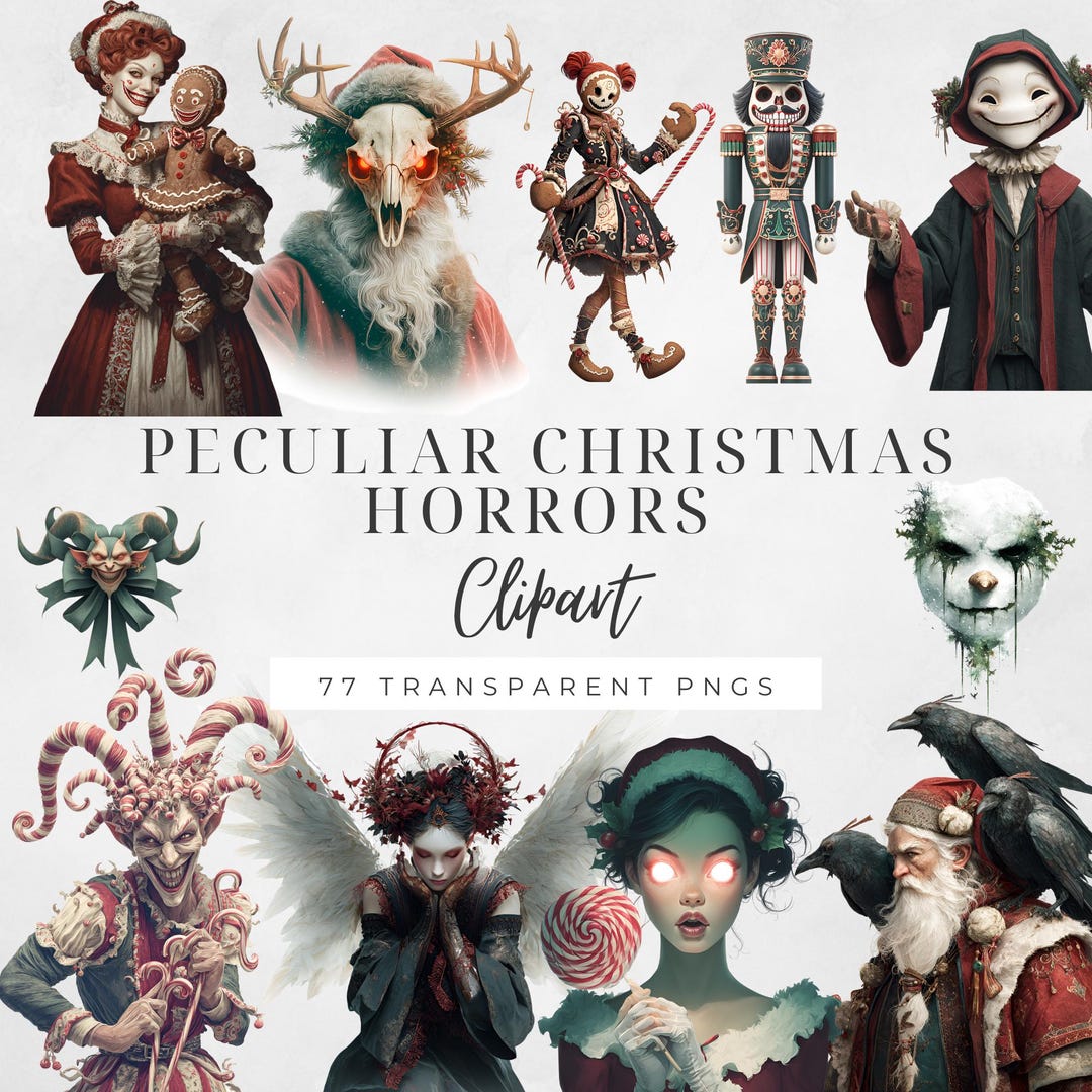 Peculiar Christmas Clipart Bundle, Surreal Characters, Macabre ...