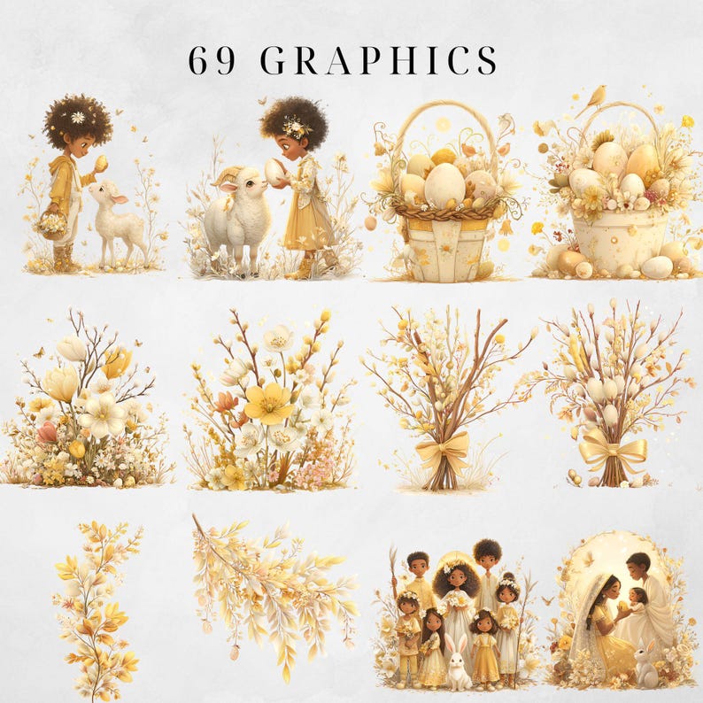 African American Easter Clipart, Spring Bunny & Egg Designs, Cute Black ...