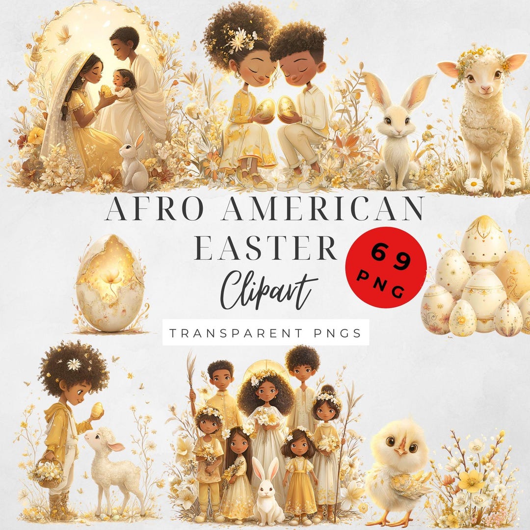 African American Easter Clipart, Spring Bunny & Egg Designs, Cute Black ...
