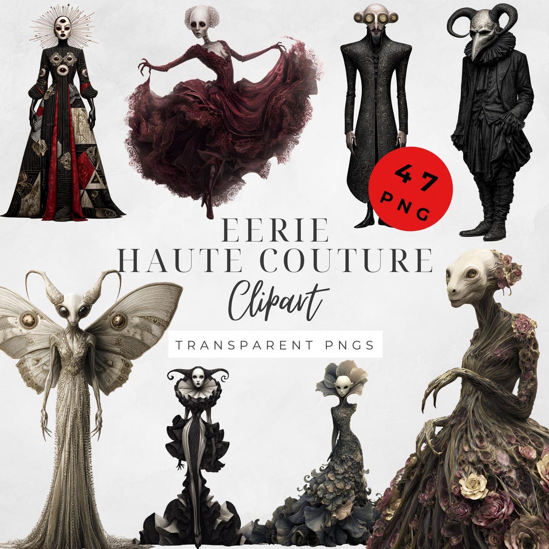Peculiar People Clipart, Eerie Haute Couture Horror Illustrations ...