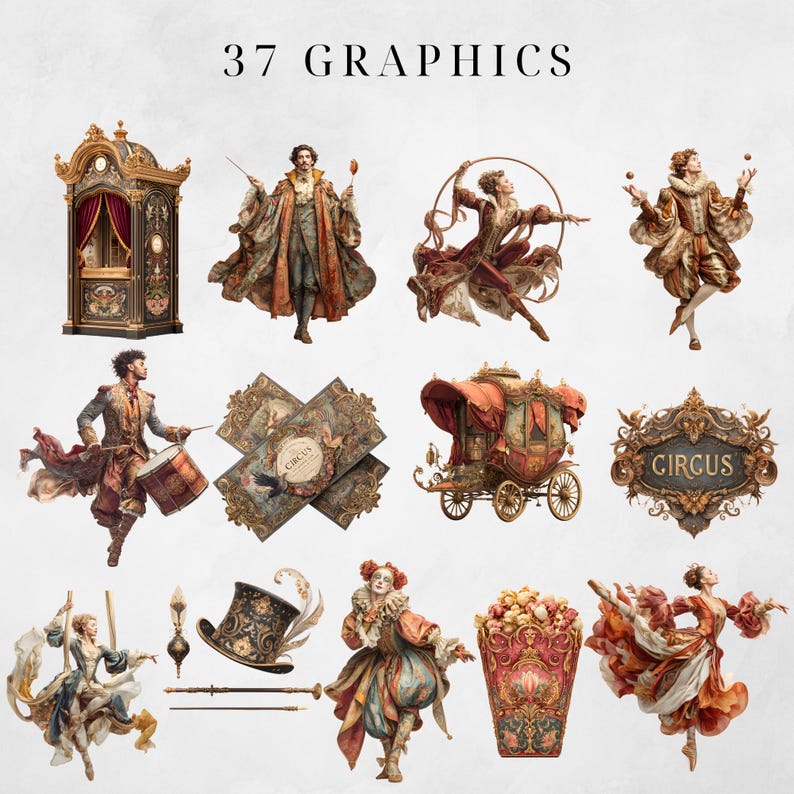 Baroque Circus Clipart: Carnival, Acrobats, Lion (instant Download PNG ...