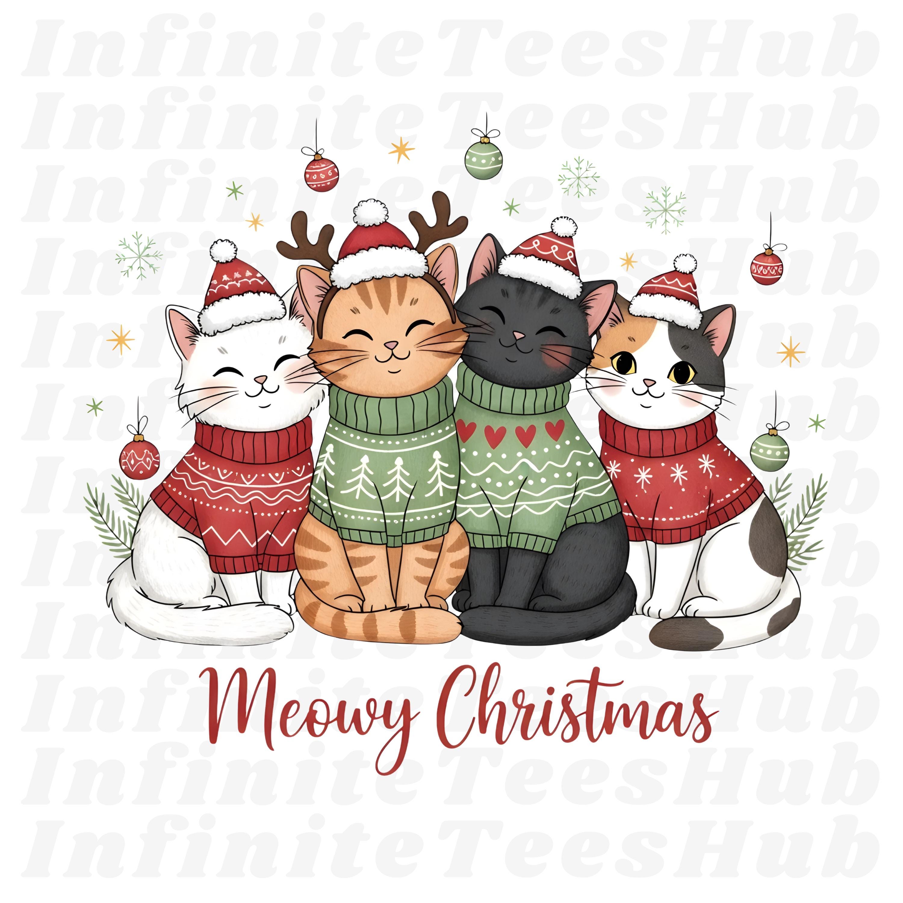 Meowy Christmas Cats PNG SVG | Cute Christmas Cat Clipart | Holiday Pet ...
