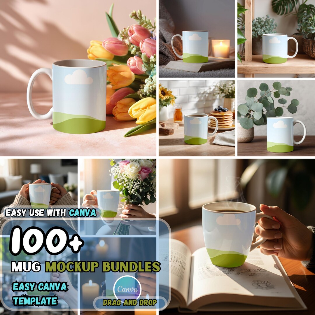 100+ Mug Mockup Bundle - 11oz 15oz Editable Mug Canva Template (digital ...