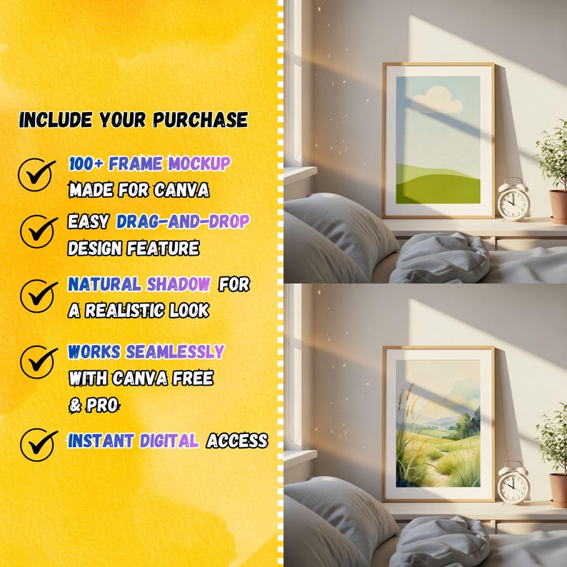 100+ Canva Bedroom Frame Mockup Bundle - Wall Art Templates (digital ...