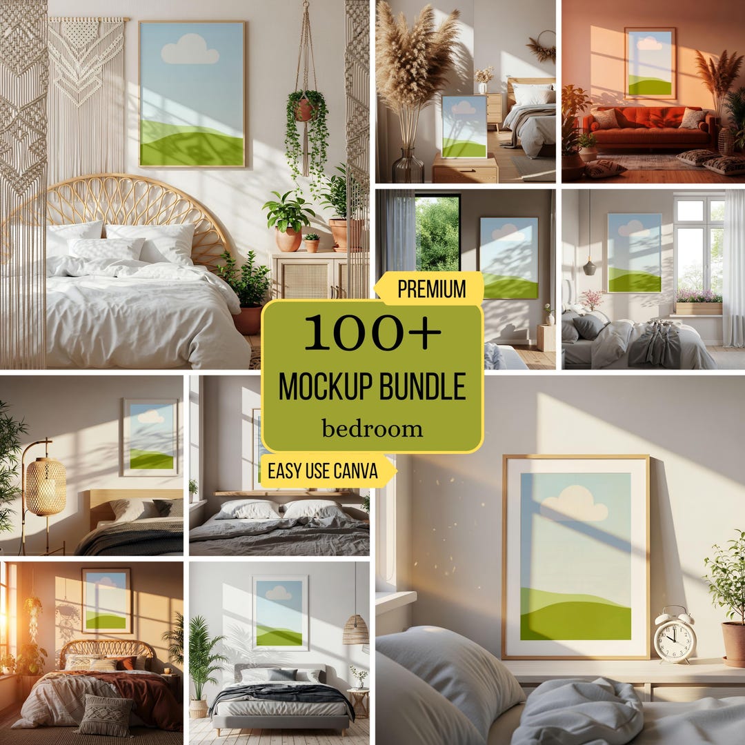 100+ Canva Bedroom Frame Mockup Bundle - Wall Art Templates (digital ...