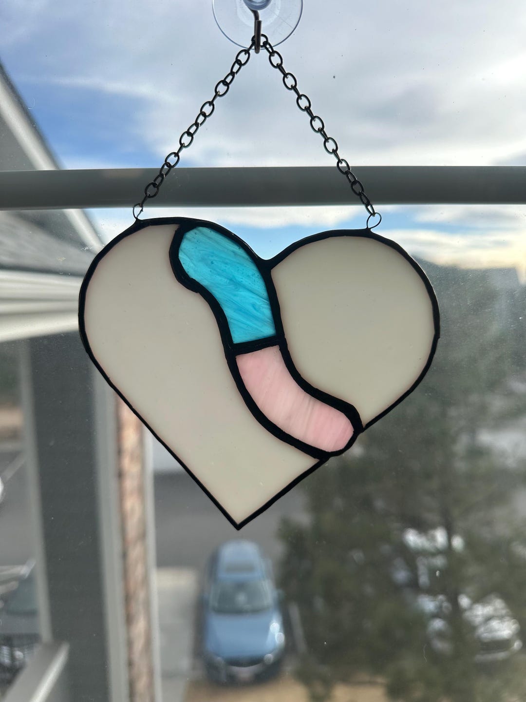 Gummy Worm Heart Stained Glass Art - White - Etsy