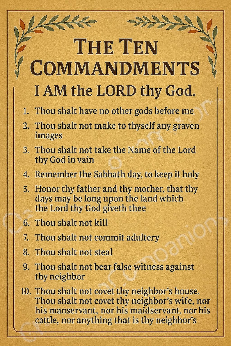 The Ten Commandments Poster – 16x20 Printable Christian Classroom Decor ...