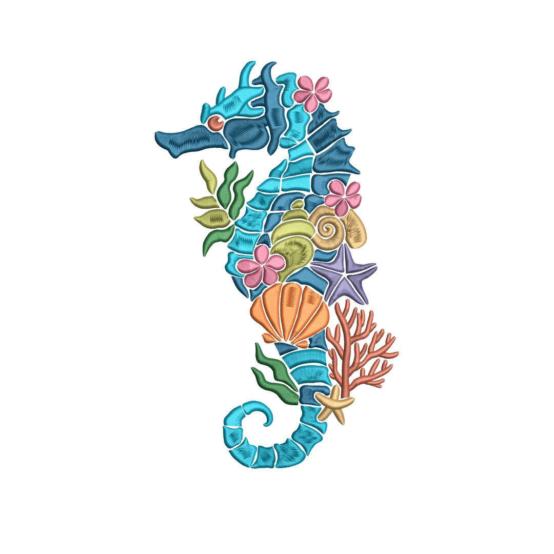 Floral Seahorse Embroidery Design, Ocean Theme Machine Embroidery With ...