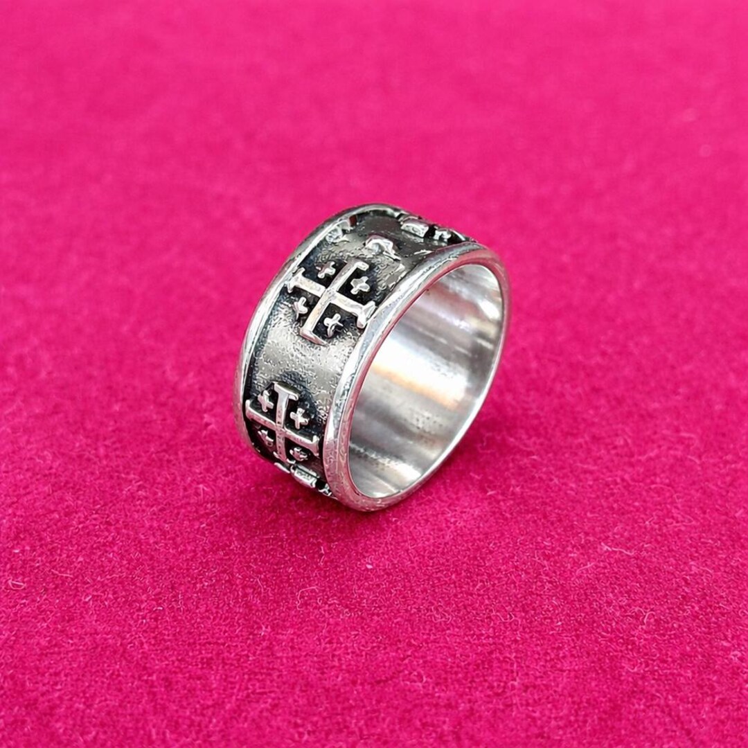 Jerusalem Cross Ring: Handmade 925 Sterling Silver Wide Band - Etsy