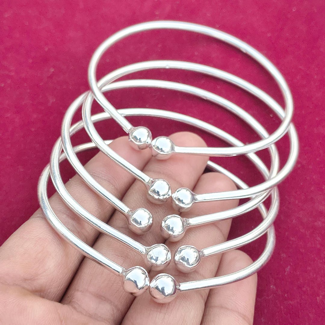 Set of 5 Thick West Indian Bangles: 925 Sterling Silver Handmade ...