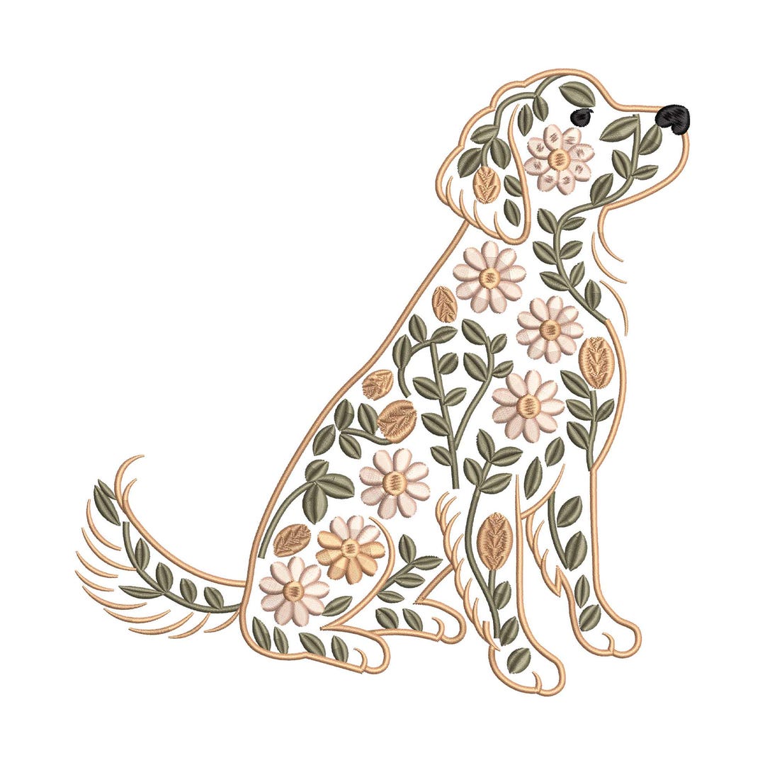 Floral Labrador Retriever Embroidery Design, Flower Filled Labrador Dog ...