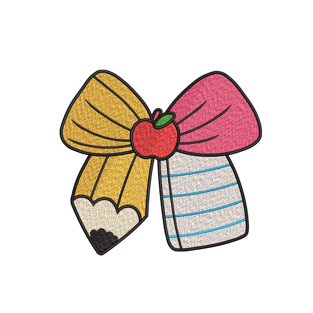 Teacher Pencil Bow Embroidery Design: Apple, Notebook Paper (digital ...