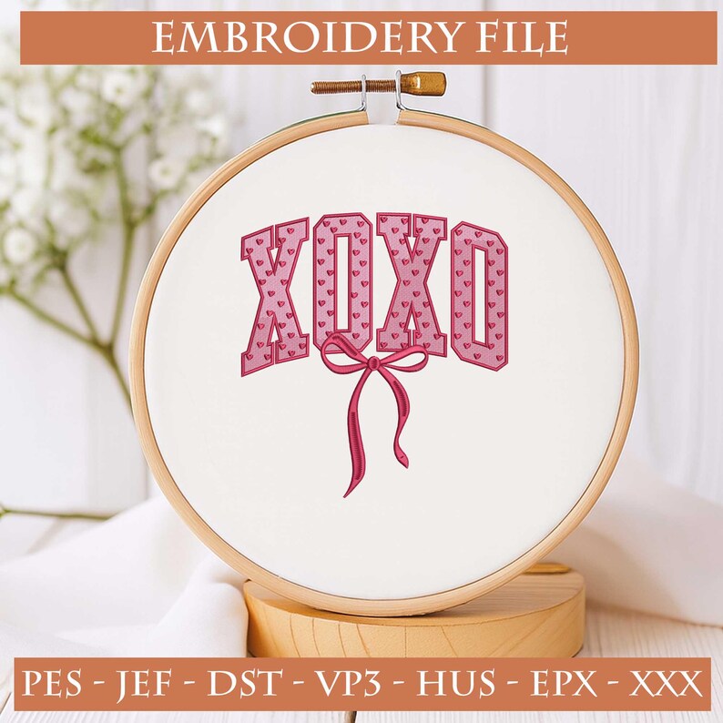 XOXO Valentine Machine Embroidery File, Heart Letter Bow Design - Etsy
