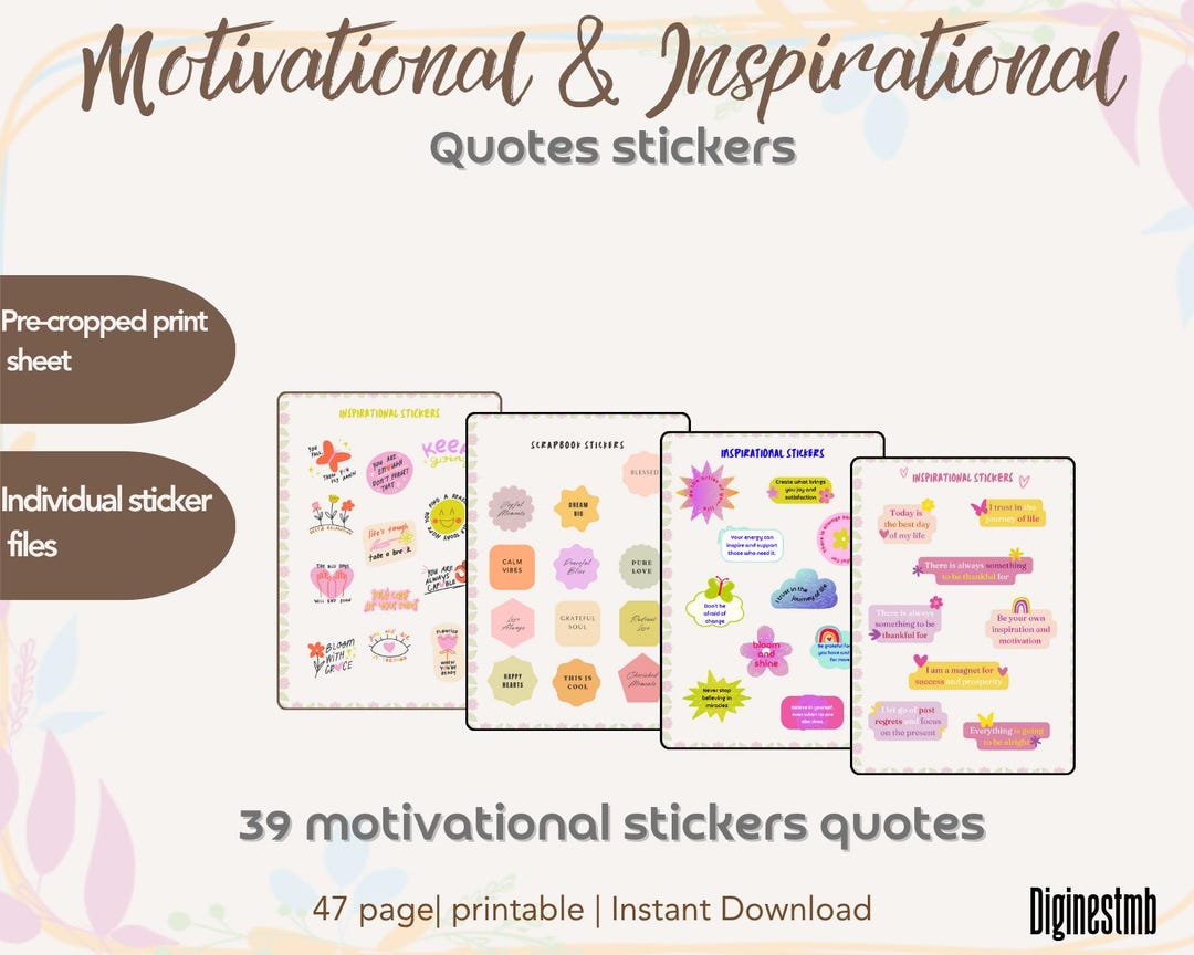 Mindfulness Sticker Bundle: Motivational Quotes, PNG Files (digital ...