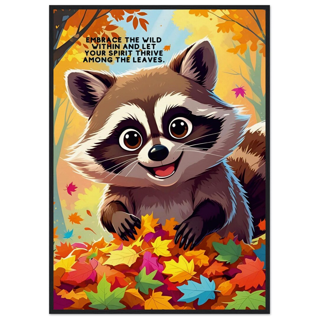 Autumn Raccoon Motivational Poster – Framed Woodland Nursery Wall Art ...