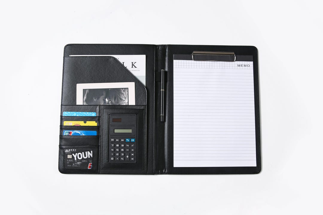 Custom Leather Business Portfolio With Name, Padfolio With Calculator ...