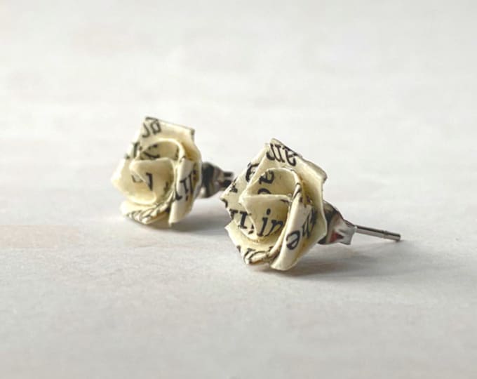 Literary Origami Rose Flower Post Earrings - Etsy