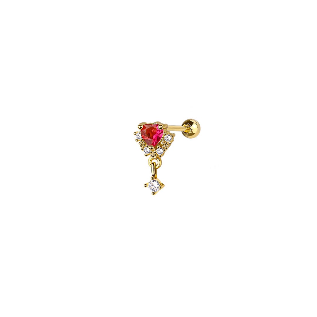 Red Heart Dangle Cartilage Barbell Earring - CZ Labret Stud - Conch ...