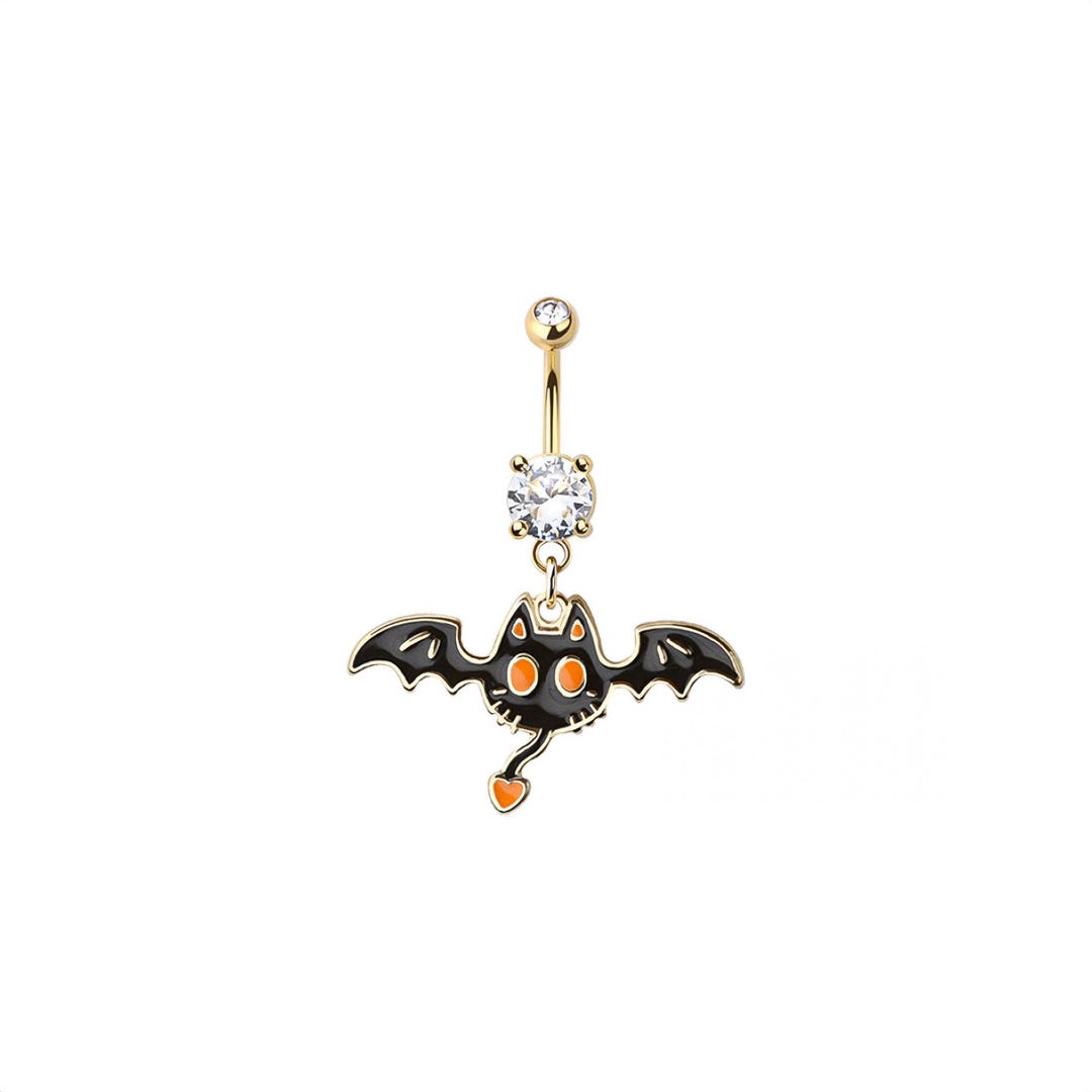 Bat Dangle Belly Button Ring - Dangle Navel Ring - CZ Stones - 316L ...