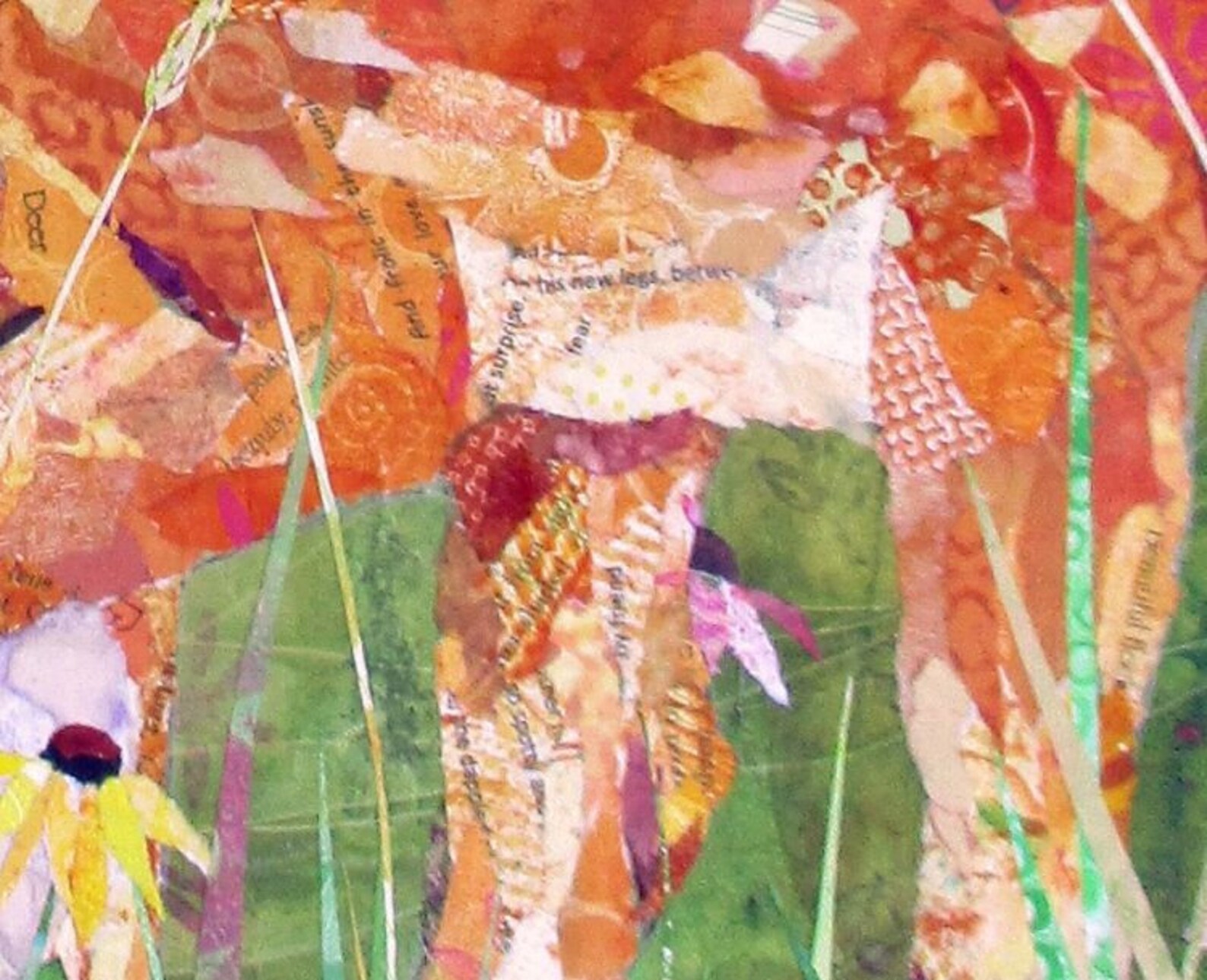 FLORA AND FAWN Large Original Torn Paper Collage Deer Mixed Media ...